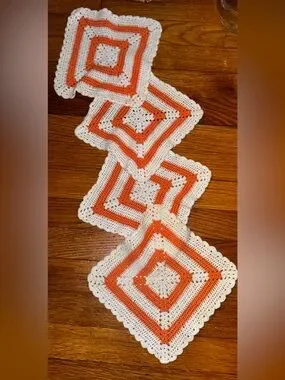 Accents | Crochet Vintage Tangerine Orange Granny Squares Set Of 4 ...